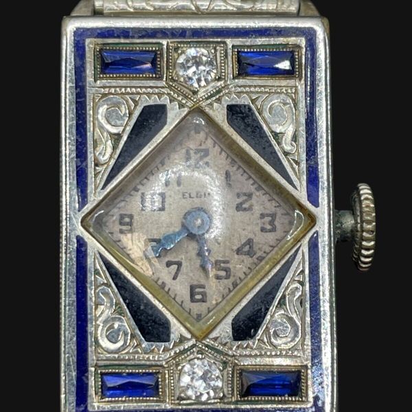 Vintage Elegant ELGIN Rectangular Art Deco Watch with Diamond ...