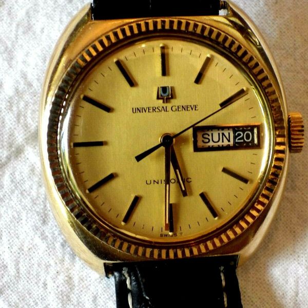 Universal Genieve Unisonic 14Kt Gold Filled Day Date Coin Edge ...