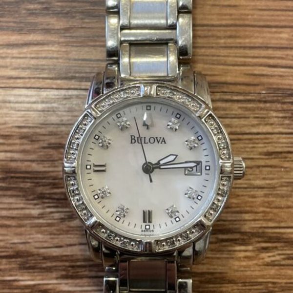 BULOVA MOTHER OF PEARL DIAMOND WATCH 96R105 Used Condition Womenâ s ...