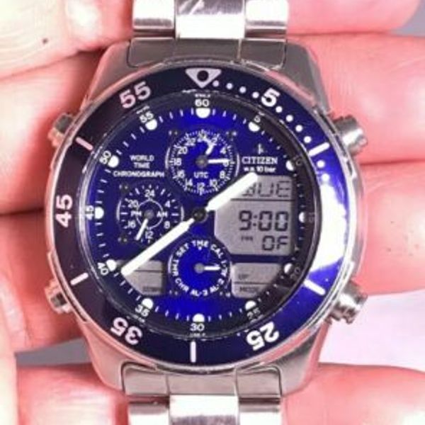 Citizen c300-t003389 World Time Chronograph Blue Face Analog Digital ...