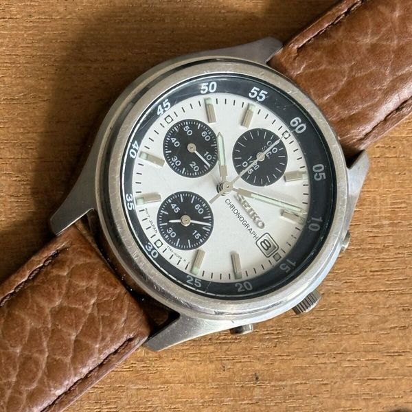 Seiko 7T92 0CC0 Panda Chronograph Quartz Mens Original Working ...
