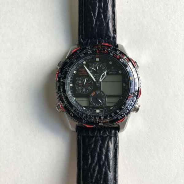 Citizen Navihawk C300-Q00192 Chronograph Alarm Mens Pilot Watch Black ...