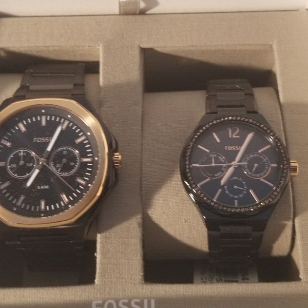 Fossil BQ2645SET Black Stainless Steel 5ATM Couples Watch Set new $295 ...