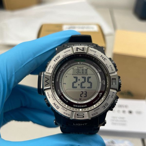 Casio Pro Trek Men's Tough Solar Atomic Black Resin Band 53mm Watch PRW ...