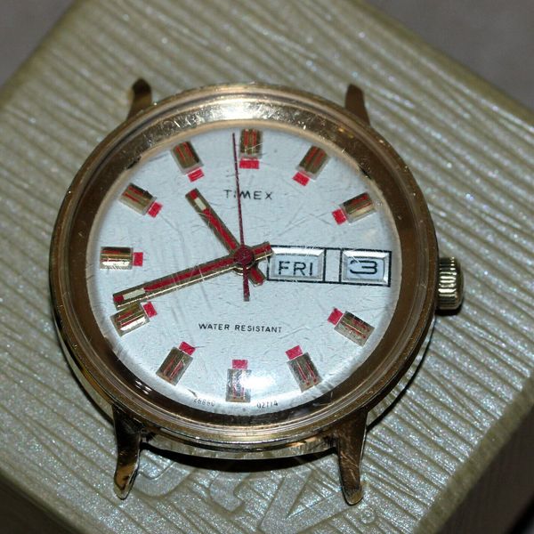 Vintage 1974 Timex Marlin Gold Red Dial Men's Watch 26860 02774 ...