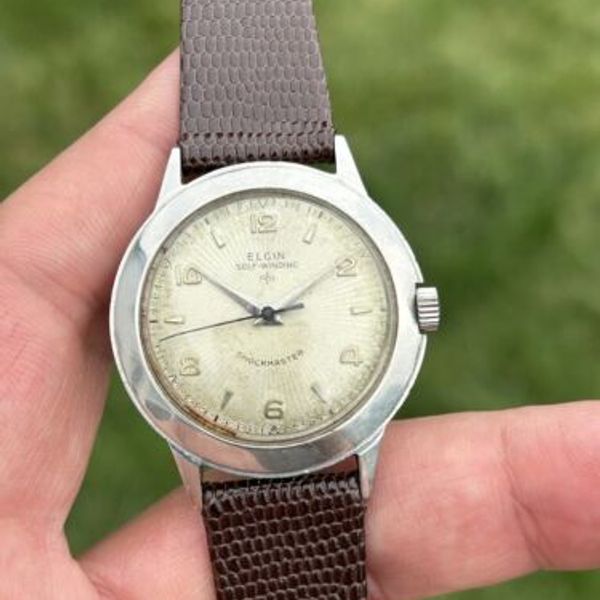 RUNS GREAT! Vintage 50s Swiss Steel ELGIN Shockmaster Self Winding ...