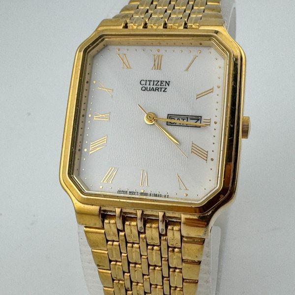 VTG Citizen Quartz Watch 6000-K04506 Men Gold Tone White Rectangle New ...
