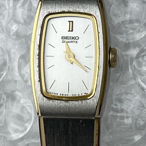 Seiko Watch Women 13mm Silver Dial Two Tone Rectangle 2E20-210 Working ...