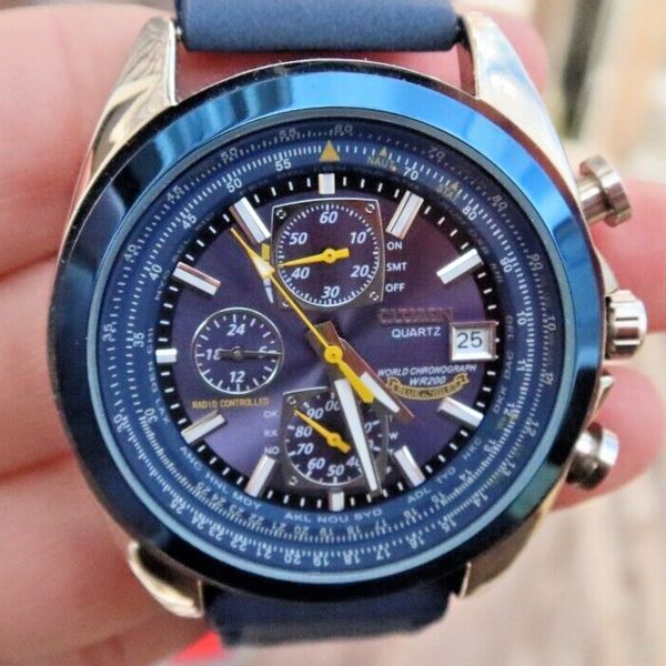 Mens Citizen World Chronograph Watch Wristwatch Blue Angels Radio ...