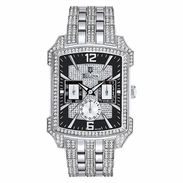 Bulova crystal men watch chronograph rectangle stainless steel 96C108 ...