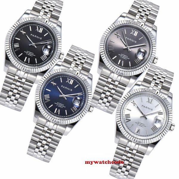 39.5mm PARNIS Roman number blue dial 21 jewels miyota Date automatic ...