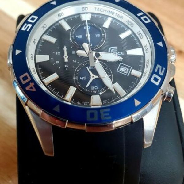 Casio Edifice EFM-501 Men's Black Dial Blue Bezel Chronograph Watch ...