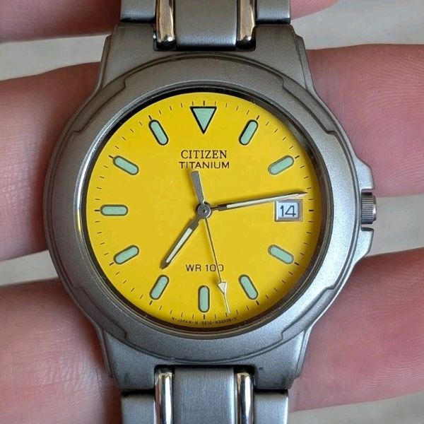 Citizen Titanium with Yellow Dial, Yellow Dial. Faulty Watch ...
