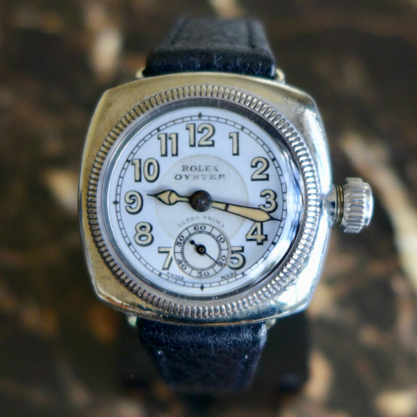 A RARE VINTAGE 1928 ROLEX "ULTRA PRIMA" CUSHION OYSTER WATCH IN SOLID ...