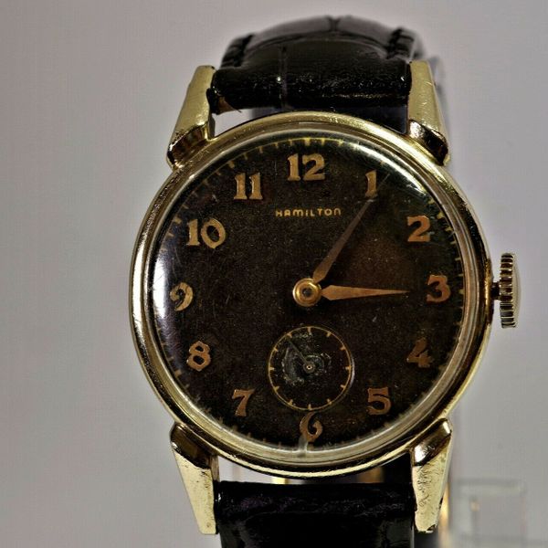 1953 HAMILTON "Neilsen" Winding Watch, 18K Gold Numerals over Black ...