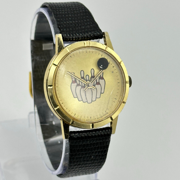 Vintage 1970s Men's LAFAYETTE Bowling Mystery Dial Gold Tone Mechanical ...