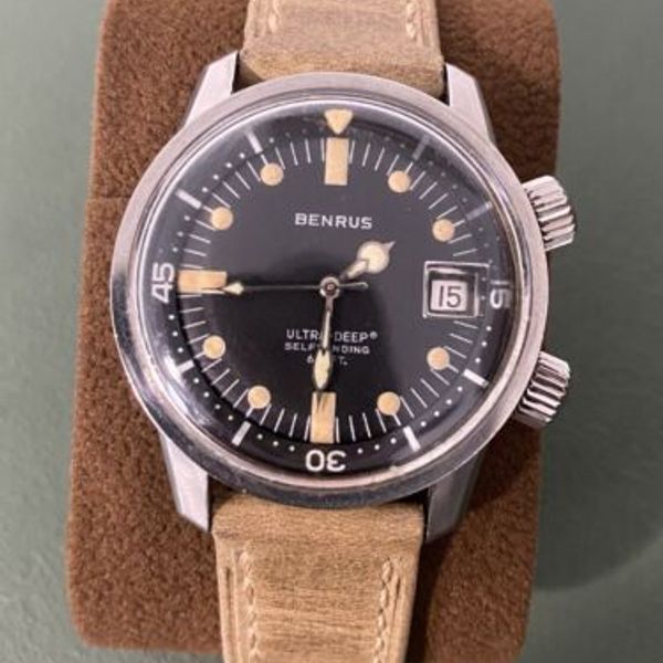 Vintage BENRUS Ultra-Deep 666ft Automatic Super Compressor Steel Diver ...