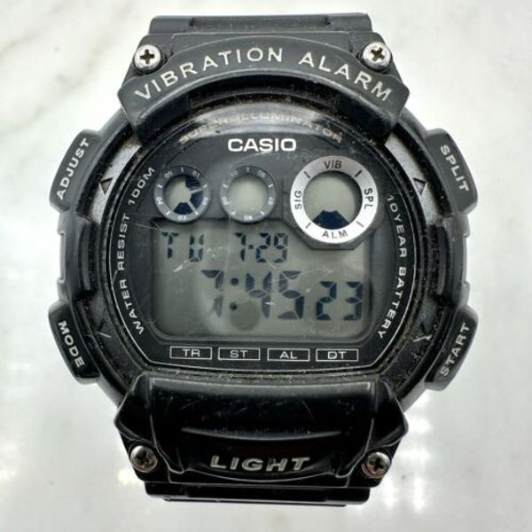 Casio W-735H Mens 100m Black Digital Vibration Alarm Quartz Watch, New ...