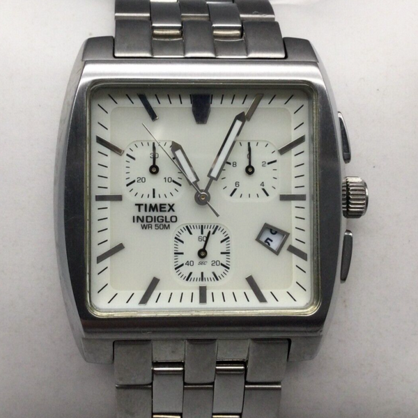 Timex Chronograph Monaco Watch Men Silver Tone Square Dial Date New ...