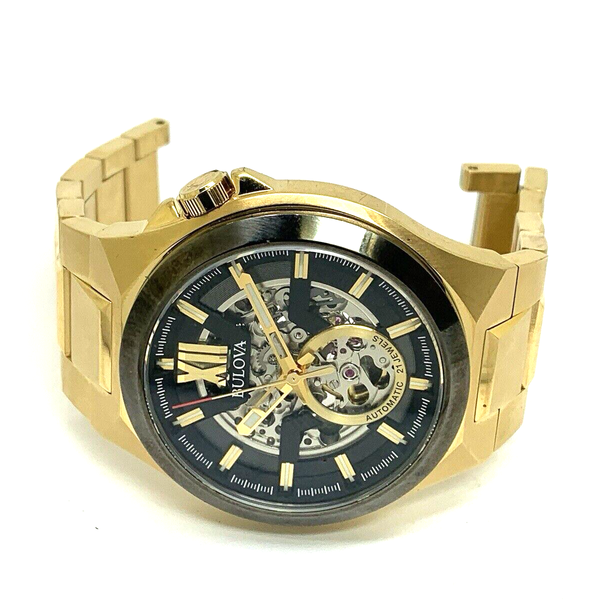 Bulova Men's Watch 98A178 Automatic Skeleton Black Dial Gold MISSING ...