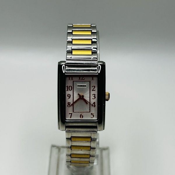 Timex Tank Watch Women 21mm Gold Silver Two Tone Stretch New Battery 6 ...