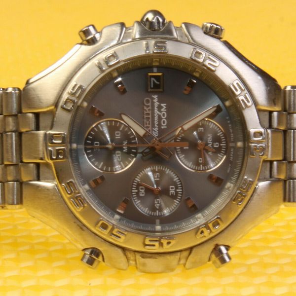 Men's SEIKO ARCADIA "7T32-6N60" Quartz Chronograph Watch 100M ...