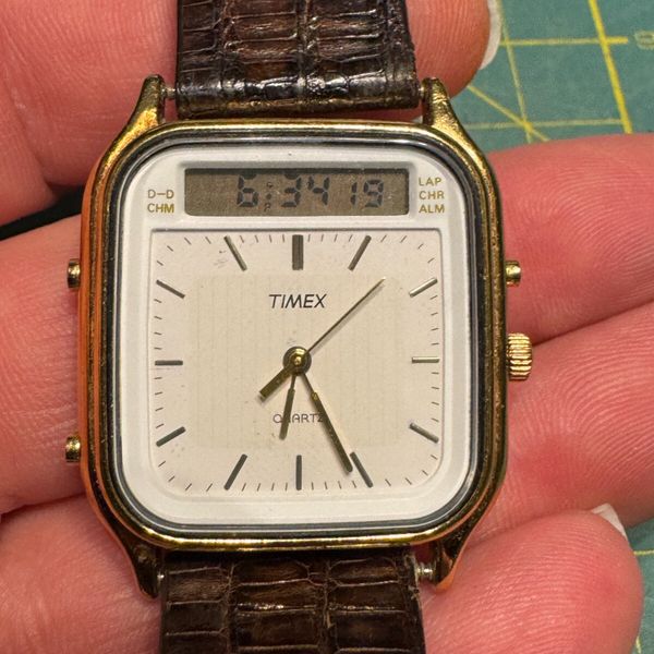 Vintage Timex Analog Digital Quartz Watch Men Rectangle Alarm Chrono ...