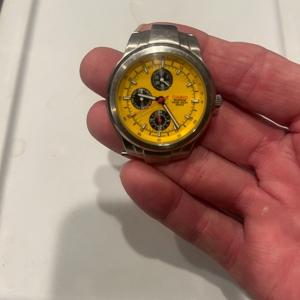 CASIO EDIFICE Yellow Dial Chronograph Men Watch No Band Do Have Pins ...