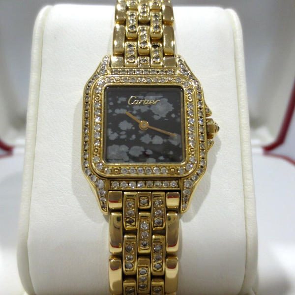 Cartier Women's Panthere 18K Gold DIAMONDS RARE Obsidian Dial Watch ...