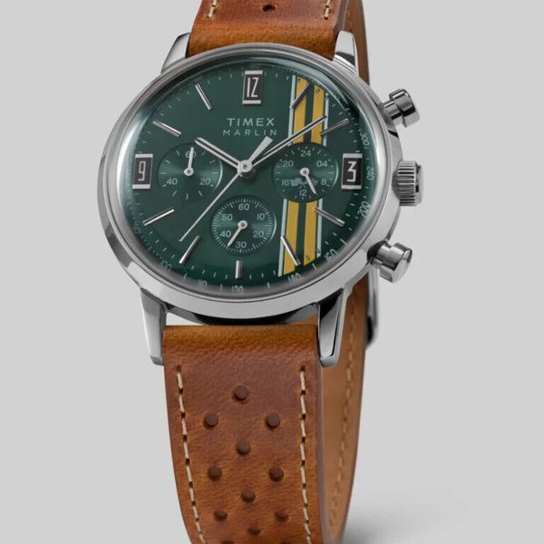 Timex Marlin Chronograph Tachymeter with racing strip Leather Watch ...