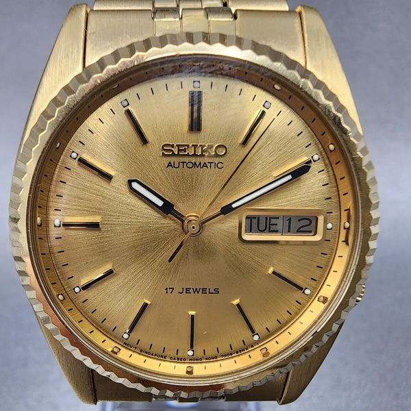 Seiko Automatic Watch Men 36mm Gold Dial Gold Tone Daydate 7009-3119 ...