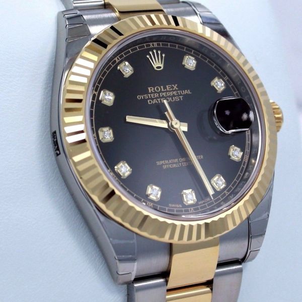 Rolex Datejust 41mm 126333 Oyster 18K Yellow Gold/SS Diamond Dial Watch ...