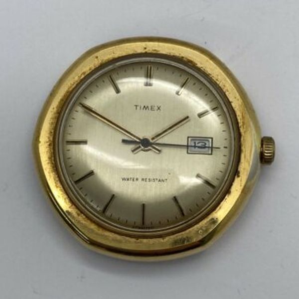Vintage 1977 Timex Gold Time Octagon Round Retro Watch - Running ...