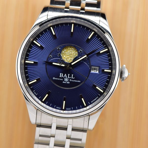 Ball Trainmaster Moon Phase 40mm Stainless Steel Blue Dial NM3082D Full ...
