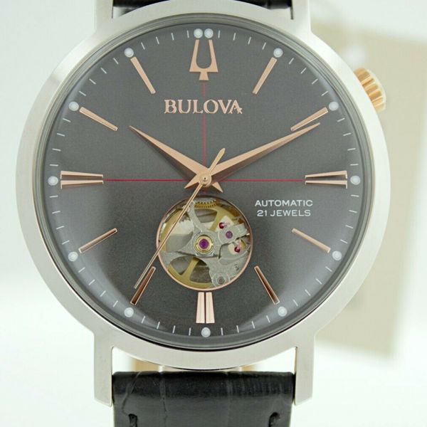 Bulova Classic 98A187 Automatic Grey Dial Black Leather Men's Watch ...