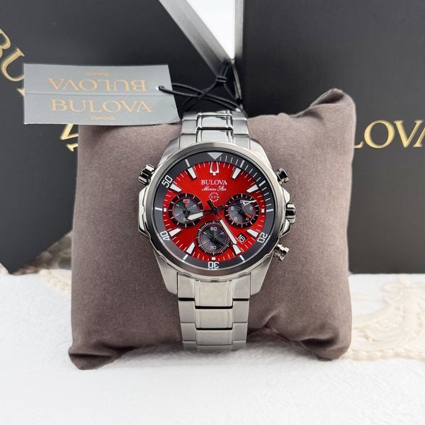 Bulova 98B350 Men's Marine Star Red Dial Bracelet Chronograph Watch 43 ...