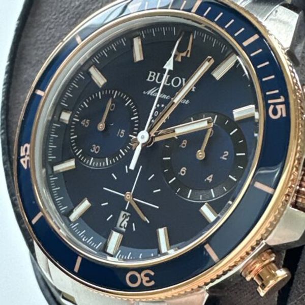 Bulova Men's Marine Star Chronograph Rotating Bezel Blue Dial Watch ...