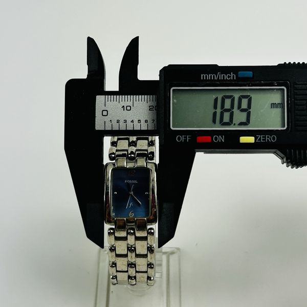 Fossil Watch Women 19mm Silver Tone Blue Dial Rectangle New Battery ...