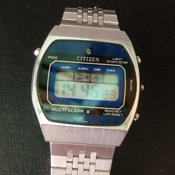CITIZEN 4-098633y Multi Alarm 3 Vintage Digital LCD Steel Quartz Watch ...