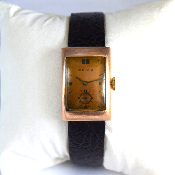 1941 Bulova Commander Copper Dial 14K Rose GF 17J Rectangle Menâ s ...