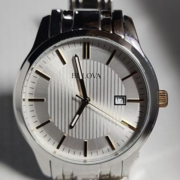 BULOVA MEN'S CLASSIC SILVER DIAL DATE STAINLESS STEEL 40MM WATCH 98B241 ...