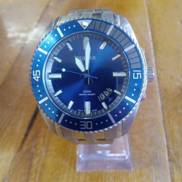 Pulsar by Seiko Menâ s Blue Dial Stainless Steel 10ATM 46mm Watch VJ42 ...