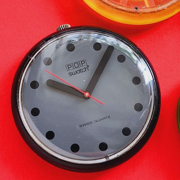 Swatch Pop Watch Lot 1987 & 1988 Black Clear Leaf Oversize Vintage For ...