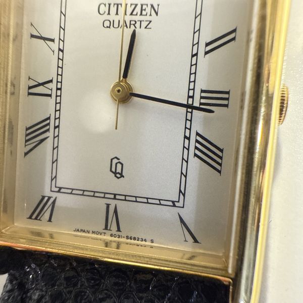 Citizen Rare Quartz Tank Watch Gold Tone Black Leather 6031 S68234 S ...