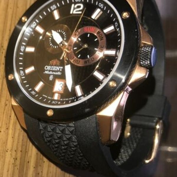 Unisex Orient Elite Automatic Watch Gold Black Rubber Band Sapphire ...