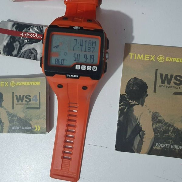 Used* Timex Expedition WS4 Watch T49761 Orange Altimeter Compass ...
