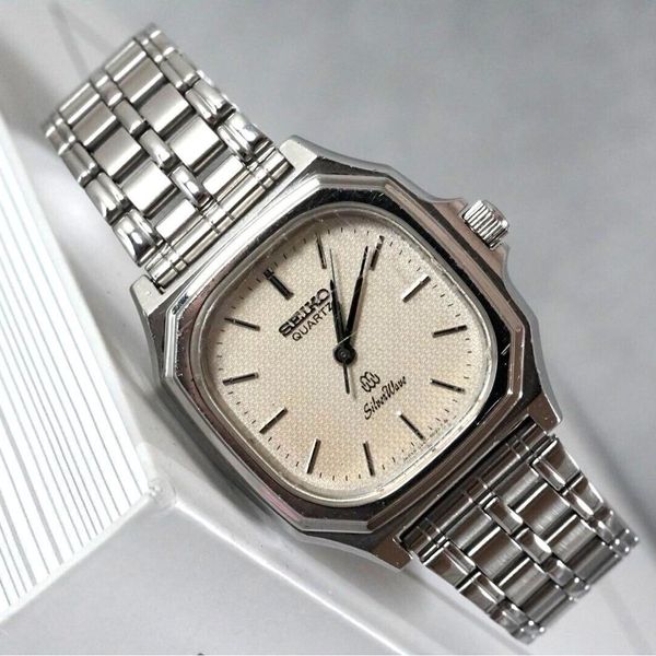 SEIKO Silver Wave Octagon quartz silver men's analog stainless steel ...