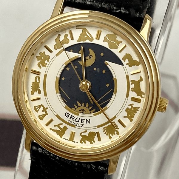 RARE Vintage 90s Gruen Sun / Moon Phase Watch Zodiac Indices Menâ s ...