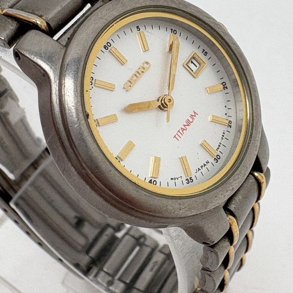 SEIKO 7N82 0420 Watch Titanium Vintage Ladies Watch Quartz White Dial ...
