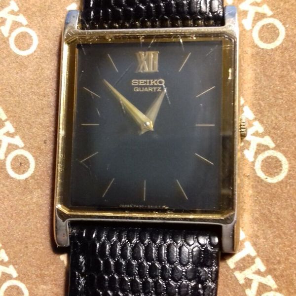 MONTRE SEIKO QUARTZ 7430-5320 STYLE TANK WATCH UHR DORE ACIER+NOTICE ...